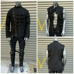 Fashion | Jackets & Coats | Mens Black Straps Removable Sleeves Jacket ...